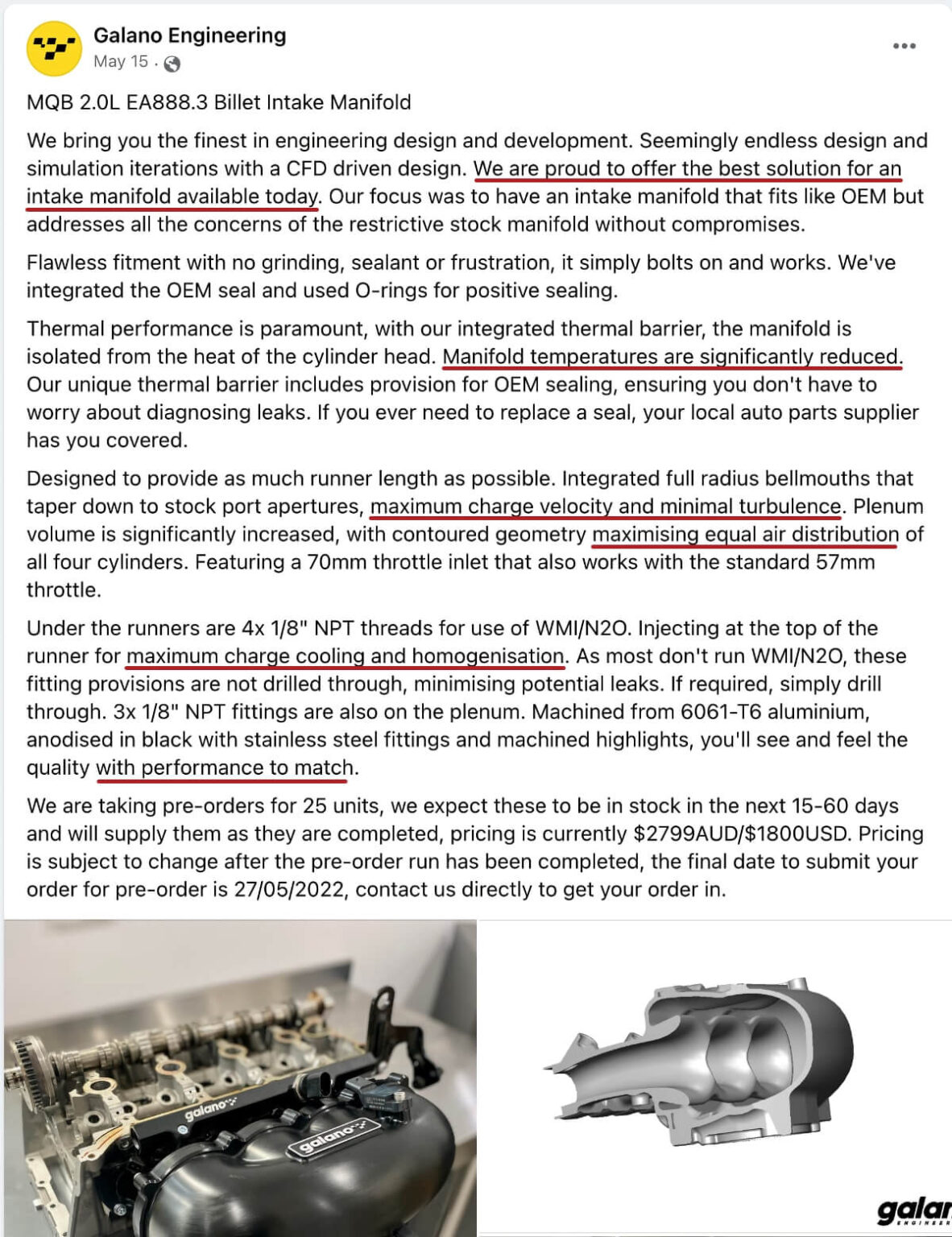 Galano Engineering Intake Manifold Claims | MyGolfMk7.com GTI