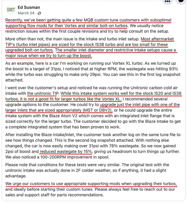 EQT explains the Blaze intake gains | MyGolfMk7.com GTI